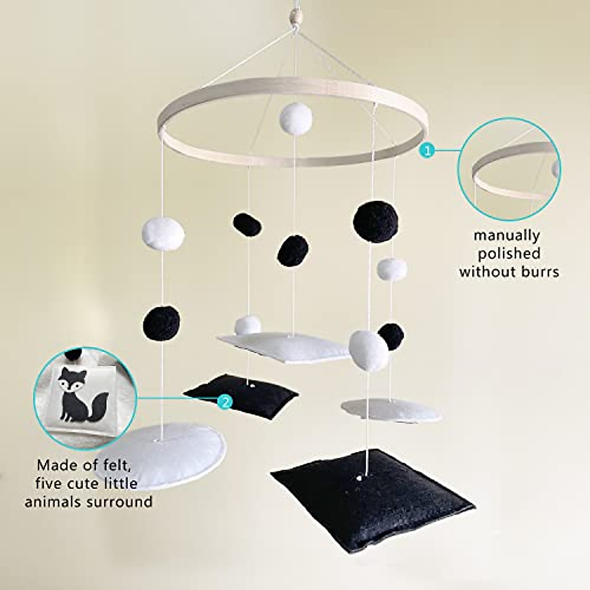 Vlokup Montessori Mobile, Black and White Woodland Baby Crib Mobile, Neutral Nursery Mobile Decoration for Pack N Play, for Baby Boy & Girl