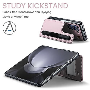 Vinich for Samsung Galaxy Z Fold 5 Wallet Case with S Pen Holder, [Front Cover] [RFID Blocking] [Card Holder] [Kickstand] Shockproof Phone Case for Galaxy Z Fold 5, Rose Gold