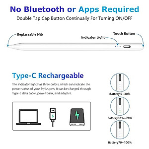 Stylus Pen for iOS&Android Touch Screens, Universal Stylus Pen for iPhone/Samsung, Smart Digital Stylus Pens for Lenovo/Huawei/Vivo/Mi and Other Tablets, Google Pixel Smart Phones (White)