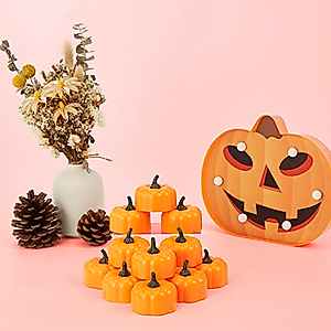 IMAGE Flickering Pumpkin Tea Lights 12 Pack Flickering LED Pumpkin Lights with Battery Operated Flameless Pumpkin Tealight Candles for Halloween, Christmas, Thanksgiving and Theme Parties