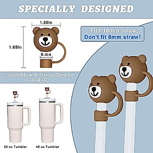UBEEKOO Tumbler Cup Boot and Straw Covers Cap, Compatible with Stanley Tumbler 30/40oz, Including 1 Protective Silicone Boot and 1 Straw Toppers,Brown Bear 10mm