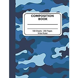 Composition Notebook Wide Ruled: Blue Camo Wide Ruled Blank Lined Workbook for Kids and Teens for Elementary, Middle School Students or Teachers for ... 7.5 x 9.75 in 100 Sheets, 200 Pages