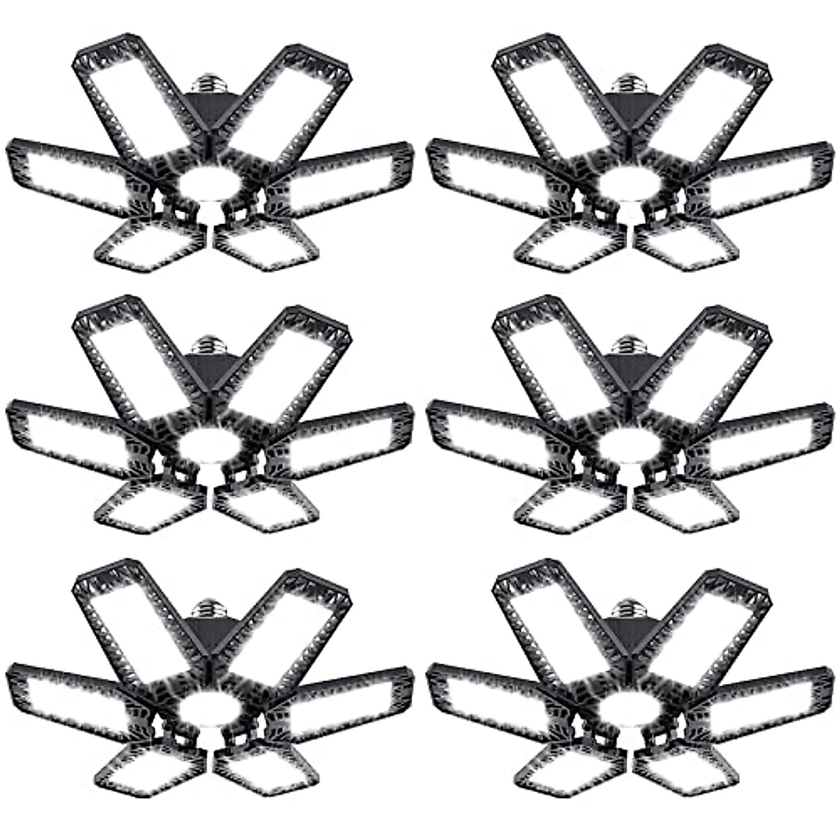 YIVANNUO LED Garage Lights 6 Pack Ultra Bright 185W 25000LM LED Shop Light, 6500K Daylight LED Garage Ceiling Light 6+1 Panels LED Light Bulbs for Garage, Workshop, Warehouse, Barn