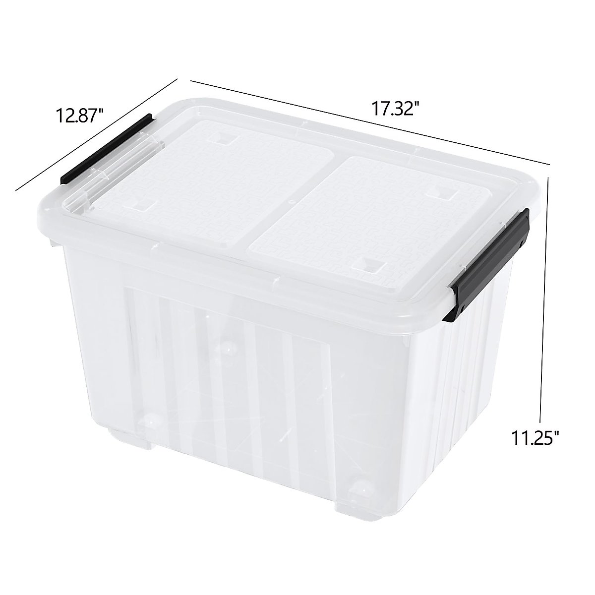 Zopnny 30 Quart Plastic Stacker Box, Large Storage Bin Container with Latching Lids and Wheels for Home and Garage Organizing, Shoes, Tools, Clear Base, 4-Pack