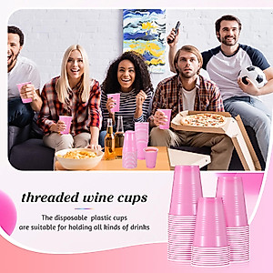 Mifoci 50 Pcs 16 oz Plastic Drinking Cups Plastic Disposable Cups for Wedding graduation Birthday Party Valentine Christmas Picnics Barbecues Supplies(Pink)