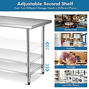 Giantex 48 x 30 Inches Stainless Steel Food Prep Table, Heavy Duty Commercial Kitchen Metal Table with Adjustable Lower Shelf and Plastic Feet, Steel Work Prep Table for Restaurant Home