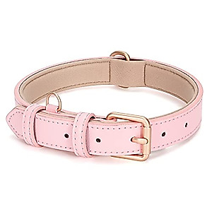 WHIPPY Leather Dog Collar for Small Medium Large Dog Adjustable Soft Breathable Leather Padded Puppy Collar with Alloy Buckle Heavy Duty Waterproof Classic Dog Pet Collar,Pink,M