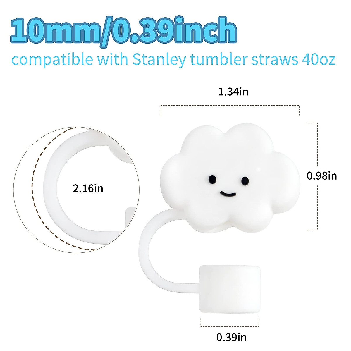 6Pcs Straw Cover Cap for Stanley Cup，Cute Cloud Straw Cover cap Compatible with Stanley 30&40 Oz Tumbler，Reusable Straw Toppers for 0.4 inch (10mm) Straws
