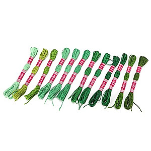 Embroidery Floss Set, Colorful Heavy Duty 12 Strands Polyester Exquisite Craft Tool Family Friend Kids Boys Girls Crafts (Green)