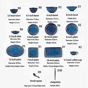 Porcelain Plate and Bowl Set,Dinnerware Set for Home or Special Restaurant, 54 Pcs Dinnerware Sets, Blue Porcelain Tableware Set with Plates Dish Dish Bowls and Coffee Cup, Ceramic Dinner Set for Hom