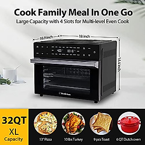 Beelicious 32QT Extra Large Air Fryer, 19-In-1 Air Fryer Toaster Oven Combo with Rotisserie and Dehydrator, Digital Convection Oven Countertop Airfryer Fit 13" Pizza, 6 Accessories, 1800w, Black