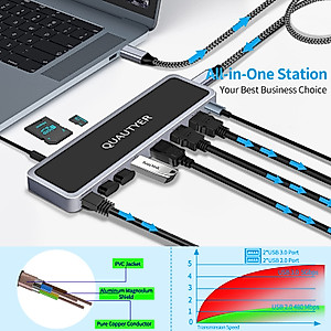 USB C to Dual HDMI Adapter，12 in 1 USB C Docking Station Dual Monitor with DP，USB3.0 Port, PD Charger, Gigabit Ethernet SD/TF Card Reader and Mic/Audio for MacBook Air Pro and More Type C Devices