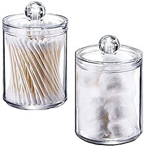 XIYUEDHHYX 3 Pack Plastic Acrylic Bathroom Vanity Canister Jars with Storage Lid, Creative Lotus Cotton Swab Apothecary Jars, Qtip Holder Makeup Organizer for Cotton Balls,Swabs,Pads,Bath Salts…
