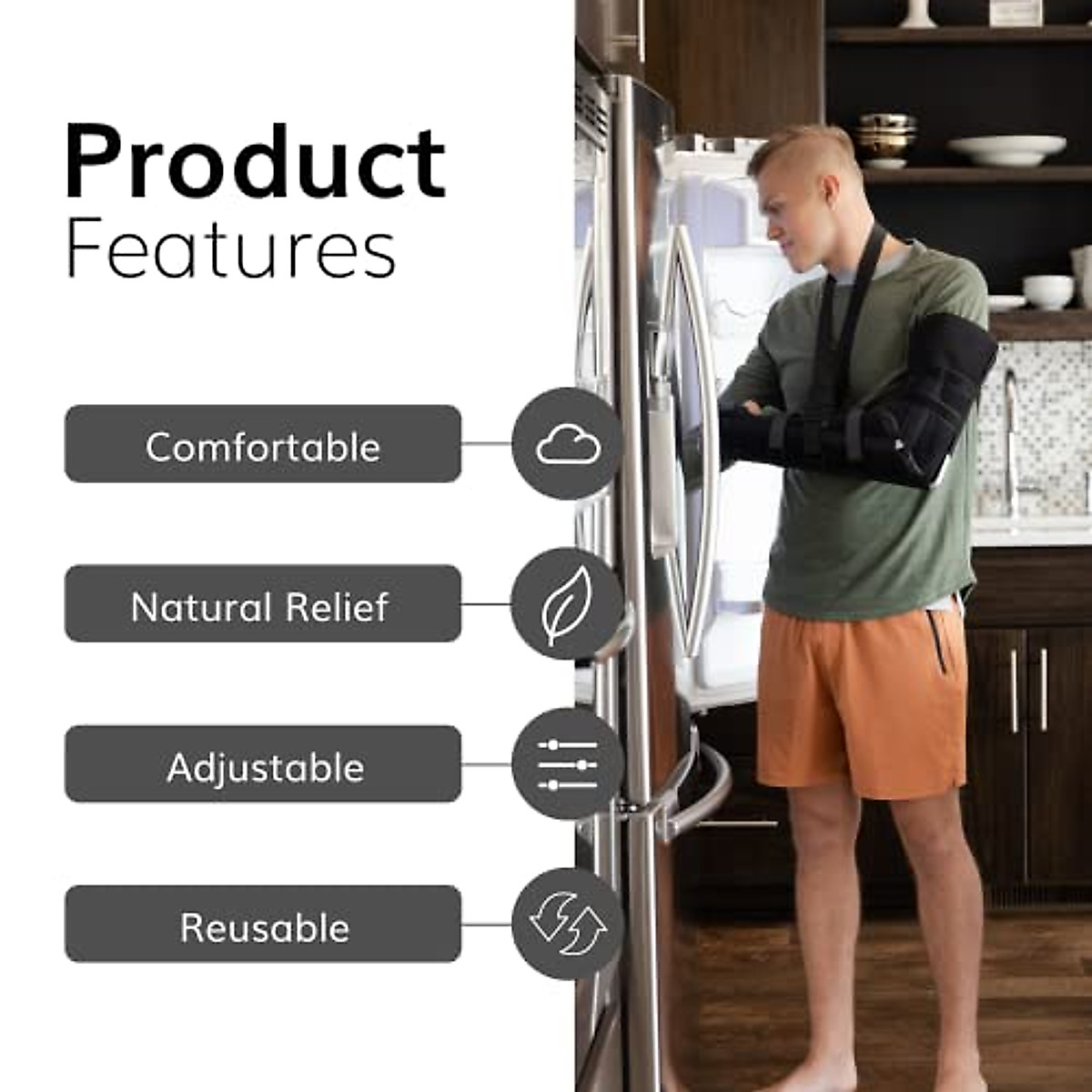 BraceAbility Posterior Long Arm Splint - Elbow Immobilizer Right or Left Forearm Brace with Sling for Fractures, Post-Surgery Recovery, Tendonitis, Bursitis, and Ulnar Nerve Entrapment Relief (M)