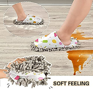 Microfiber Cleaning Slippers Cute Tropical Fruits Washable Mop Shoes Slipper for Men/Women House Floor Dust Cleaner, Size M