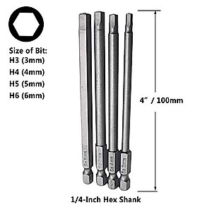 Yakamoz 16Pcs 4-in-1 Multi Long Magnetic Screwdriver Bit Set with 1/4" Hex Shank Drill Screw Driver Bits Power Tools Kit (Hex Head Allen Wrench, Torx Security, Cross Phillips & Flat Head Slotted Tip)