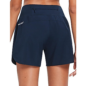 BALEAF Women's 5" Workout Shorts Gym Running Shorts Athletic with Liner High Waistband Quick Dry Sports Zipper Pockets Navy S