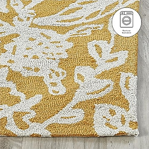 Fab Habitat Hand Hooked Area Rug - Stain Resistant, Plush/Soft Underfoot, Wool-Like Texture - Premium Recycled Polyester Yarn - Abstract Floral - Kitchen, Bathroom - Glamis - Mustard Yellow - 2 x 3 ft