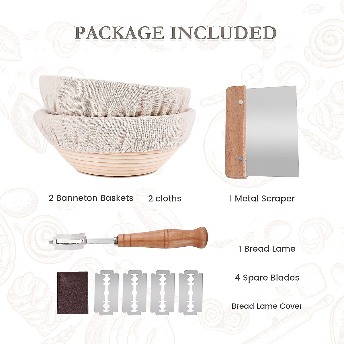 Komiikka Bread Proofing Baskets Set of 2, Sourdough Bread Making Supplies Starter Kit, Bread Making Tools, Proofing Basket for Bread baking, Banneton Basket Gift Set (8.5inch, Round)