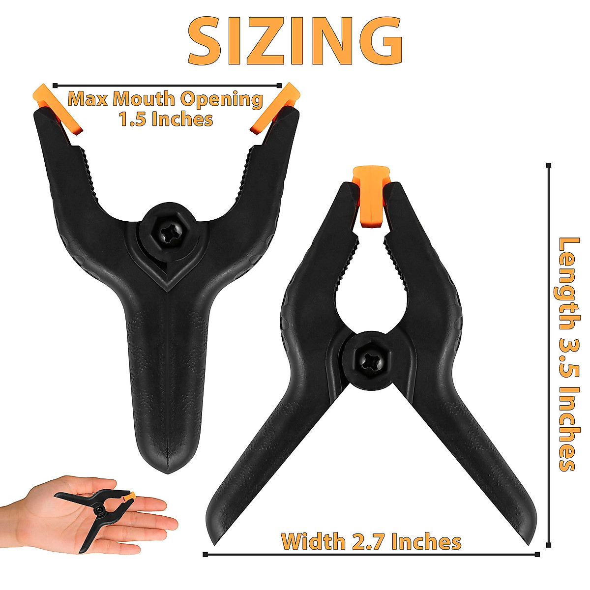 WOCTEC 3.5 Inches Small Spring Clamps, Pack of 10 Heavy Duty Plastic Clamps for Crafts and Woodworking- Backdrop Clamps for Pool Cover, Photography and Home Improvement