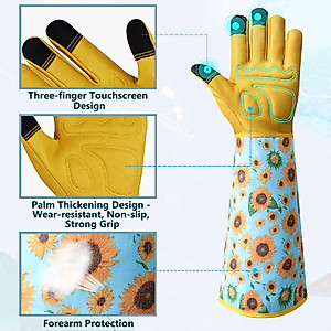 Velway Long Gardening Gloves for Women - Thorn Proof & Rose Pruning Forearm Protection Garden Gloves - Breathable Leather Long Garden Gloves Gifts & Tools for Gardener Yard Work Medium