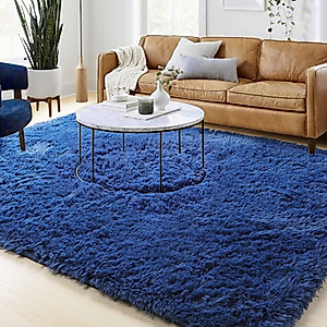 Navy Blue Area rug for Bedroom,4'X6',Fluffy Shag rug for Living room,Furry,Shaggy Carpet for Kids room, Nursery,Fuzzy Plush Throw rug,Indigo ,Rectangle,Cute room Decor for Baby
