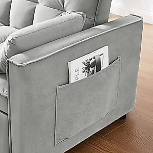 ERYE Twin Light Gray Velvet 2 Pillows Both Side Pockets, 55.2"