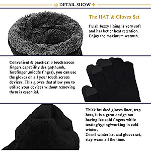 T WILKER 2Pcs Kids Winter Knitted Hats+Neck Set Warm Fleece Lining Cap for 5-14 Year Old Boys Girls (E-Black (hat+neck))