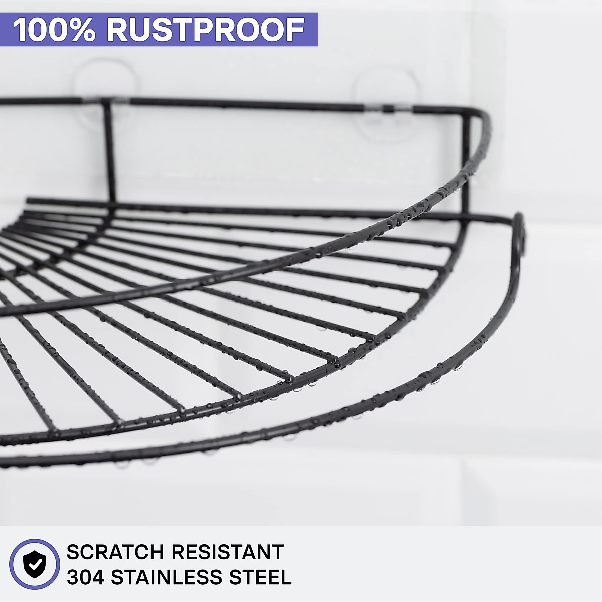 KINCMAX Corner Shower Caddy, Rustproof SUS304 Stainless Steel, Adhesive Wall Mount Double Baskets 2-pack with Built-in Towel Bar (Matte Black)