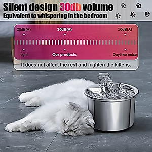 CanvasLot Cat Water Fountain, Pet Fountain for Cats Inside,Ultra-Quiet 2L/67oz Automatic Dog Water Fountain Stainless Steel with 4 Replacement Filter