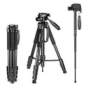 NEEWER Portable Aluminum Alloy Camera 2 in 1 Tripod Monopod Max. 70"/177cm with 3 Way Swivel Pan Head and Carrying Bag for DSLR, DV Video Camcorder (SAB264, Black)