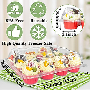 Haawooky (12 Pack x 16 Sets) Stackable Cupcake Carrier Holders,Plastic Cupcake Boxes Holders for 12 Cupcakes,Clear Disposable Cupcake Containers with Detachable Tall Dome Lid
