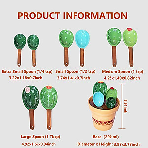 Cactus Measuring Spoons Set in Pot, Cute Ceramic Measuring Spoons and Cups, Baking Cacti Spoon with Holder for Milk Powder Sugar Salt Wet Dry Ingredients, Kitchen Home Small Decorations Ornaments