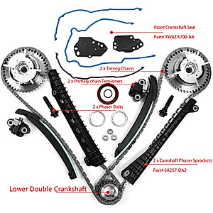 Camshaft Drive Variable Camshaft Timing Kit 3R2Z-6A257-DA for F'-ord Expedition F'150 F250 F350 Lincoln Mark LT Navigator 5.4L 3V Triton 2004-2013, with Phasers Sprockets Tensioners Guides Chains