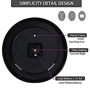 OceeK Black Wall Clock Silent Non-Ticking 10 Inch Non-Ticking Wall Clock 10 Inch Silent Quartz Modern Wall Clocks 10” Battery Operated Modern Simple Style Decorative for Home Office School Wall Clock