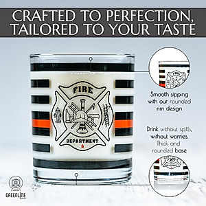 Greenline Goods Thin Red Line Firefighter Whiskey Old Fashioned Glasses (Set of 2) - 10 oz - Classic Glass Drinkware with Fire Fighter Flag Graphics -Shows Support for First Responders