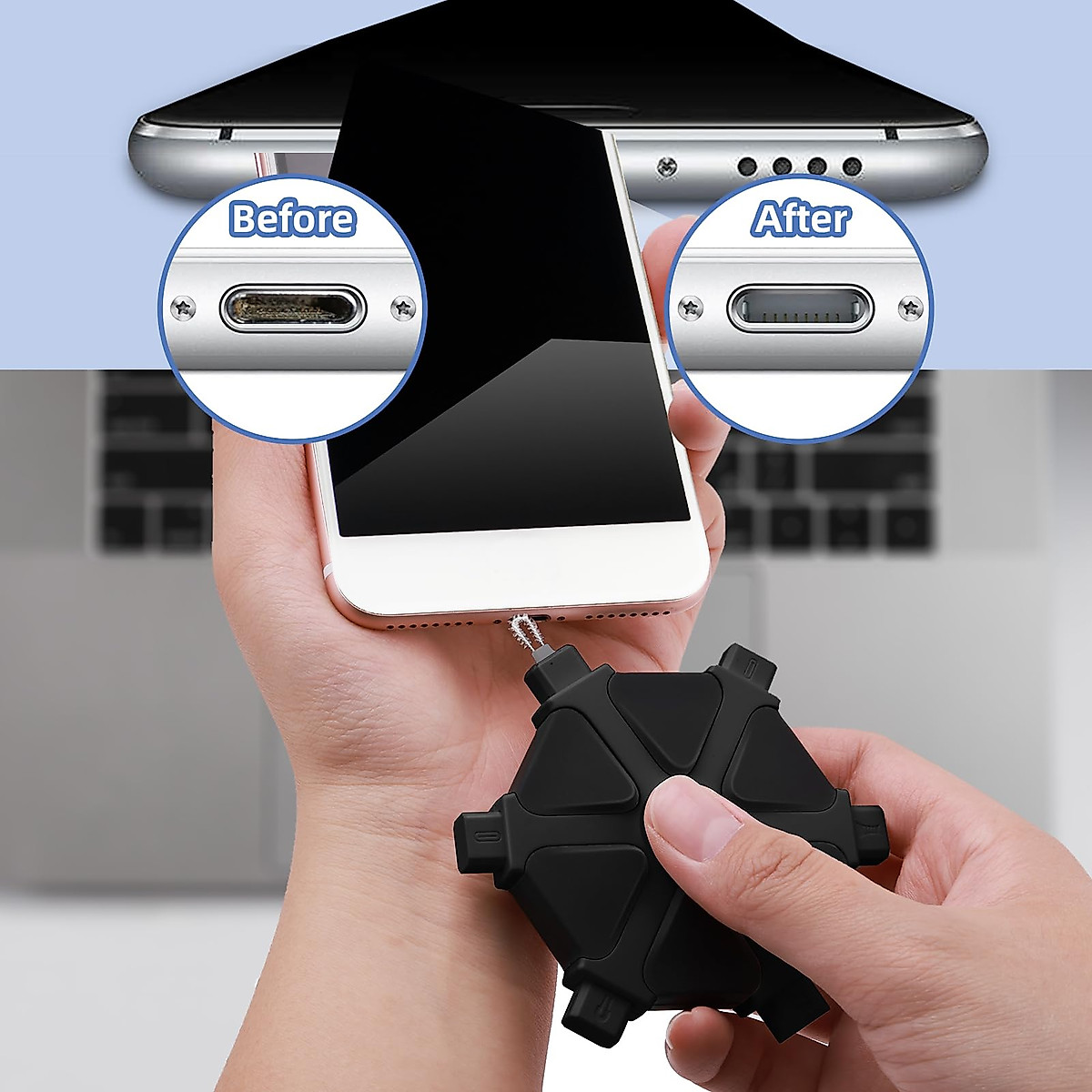 iPhone Cleaning Kit iPhone Cleaner,Charging Port Cleaning Multi-Tool,Phone Repair & Restore Lightning Port Cleaning Tool,Cell Phone Cleaner for iPhone,iPad,Speakers Earbuds, Cable,USB C Port AirPods