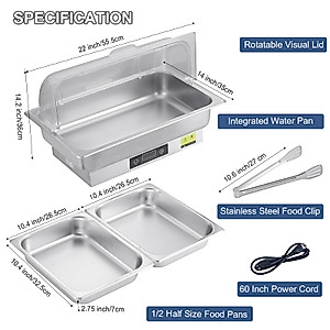 THXSUN Electric Chafing Dish, 2 x 4.5QT Half Size Electric Chafing Dish Buffet Set with Digital Adjustable Temp 0°C~100°C, 700WBuffet Servers and Warmers with Roll Top & Temp Display for Catering