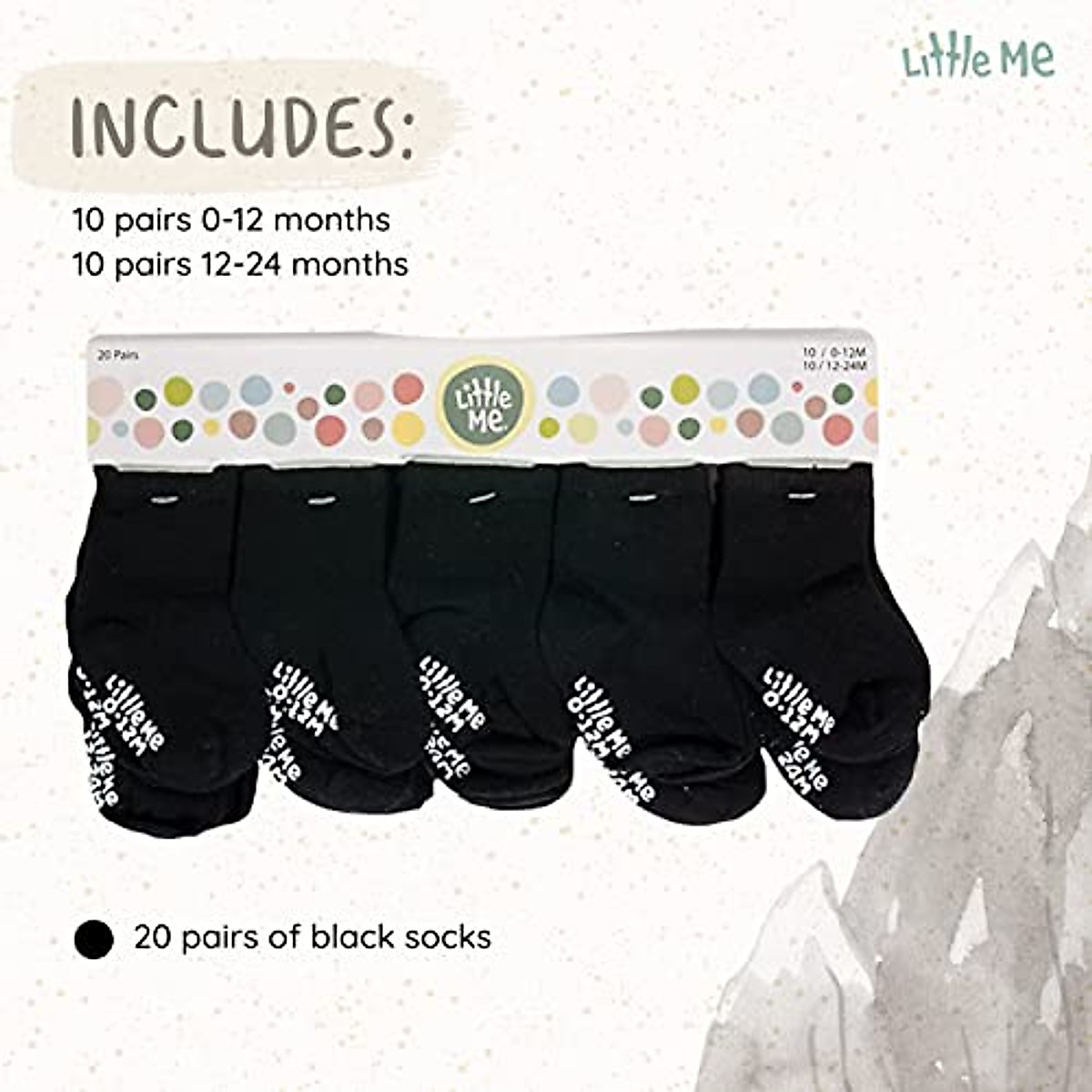 Little Me baby girls Solid Color Pack Newborn Infant Toddler Unisex Socks, Black, 0-24 Months US