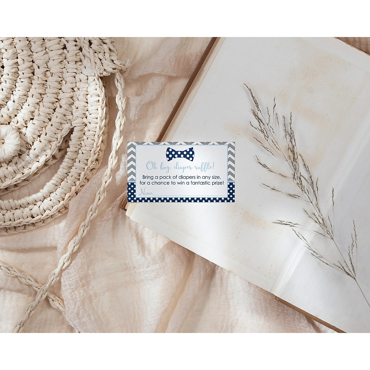 Bow Tie Diaper Raffle Tickets, Boys Baby Shower Games for Prizes, Baby Shower Diaper Raffle Invitation Insert Cards, 25 Pack