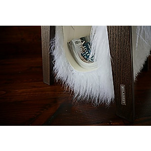 MILABERT Exclusive Oak Wood Magazine Rack with Genuine White Rare Mongolian/Tibetan Sheepskin Rug - Curly Soft Wool - Design Furniture (MR1)