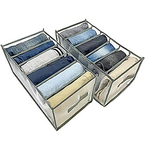 DFFA 2PCS Wardrobe Clothes Drawer Organizer Storage(Upgraded Large 6 Grids),Closet Clothing Storage Jeans Box Washable Organization , Foldable Divider for shirts Sweater