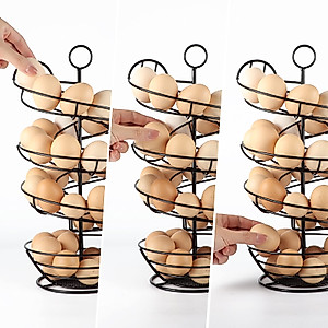 Black Metal Egg Skelter, Spiral Design Egg Dispenser Rack Holder with Storage Basket for Countertop, Kitchen