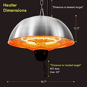 Infrared Hanging Patio Heater - 600/900/1500W Outdoor Electric Heater with 3 Heat Levels, Fast Heating for Large Areas, IP55 Waterproof, Ideal for Patios, Garages, and More