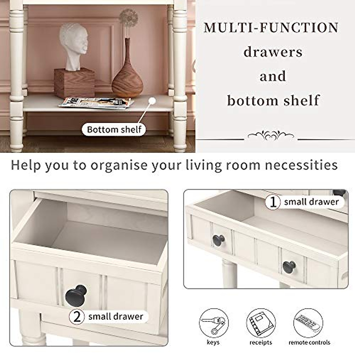 Goohome Narrow Rustic Entryway Console Table,Slim Sofa Table with 4 Drawers and Bottom Shelf for Storage, Large Storage Space for Living Room Hallway Bedroom