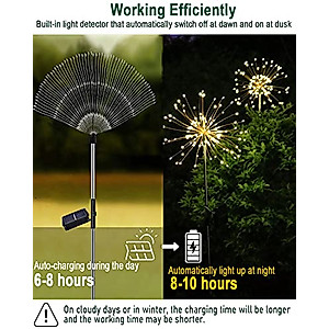 Redefun Solar Garden Lights 2 Pack 120 LED Solar Firefly Lights, 8 Lighting Modes Solar Powered Fireworks Lamp Outdoor Waterproof Decorative Starburst Lights for Yard Patio Decorations (Warm White)