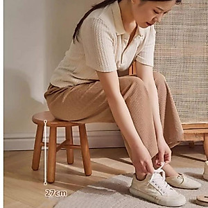 ACICS Round Step Stool Milking Stool Handcrafted Rubber Wood Stool Wooden Stool Small Short Stool, Shoe Changing Stool Shower Stool Suitable for Living Room Sofa Footstool(27 * 27 * 27CM, A)