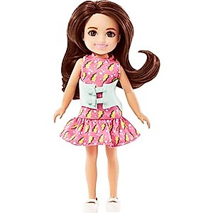 Barbie Chelsea Doll, Small Doll with Brace for Scoliosis Spine Curvature, Brunette Wearing Pink Lightning Bolt Dress