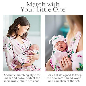 Baby Be Mine Maternity Robe & Swaddle Set – Mommy and Me Hospital Outfits, Labor Delivery Gown, Matching Newborn Hospital Set (Large)