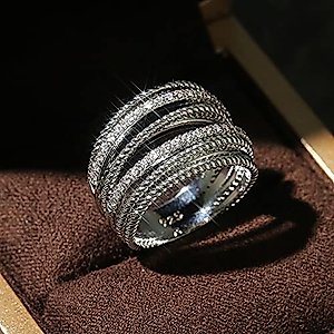 925 Sterling Silver Shiny Gem Ring Cubic Zirconia Rings CZ Diamond Multi Row Ring Eternity Engagement Wedding Band Ring for Women (US Code 8)
